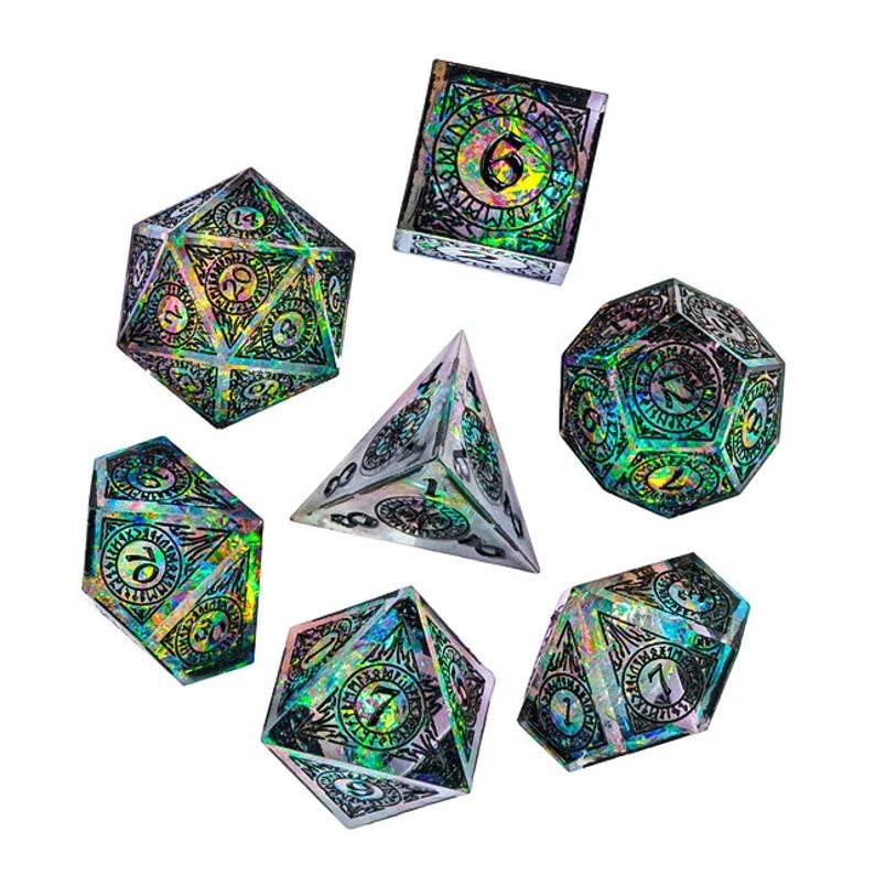 Clear Ancient Rune Wizard Sharp DND Dice Set with Leather Dice Box | for Dungeons and Dragons, D&D, Sharp Edge, D20 Polyhedral Resin Dice, Dungeons and Dragons Gifts, Accessories