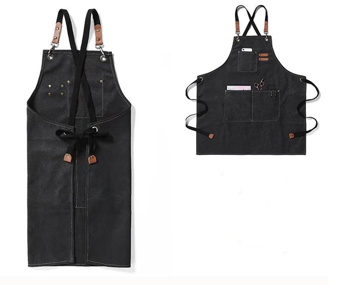 Cotton Canvas Apron for Artists Painting,Chef Apron with Cross Back Straps for Men Women, Kitchen Cooking (Black)