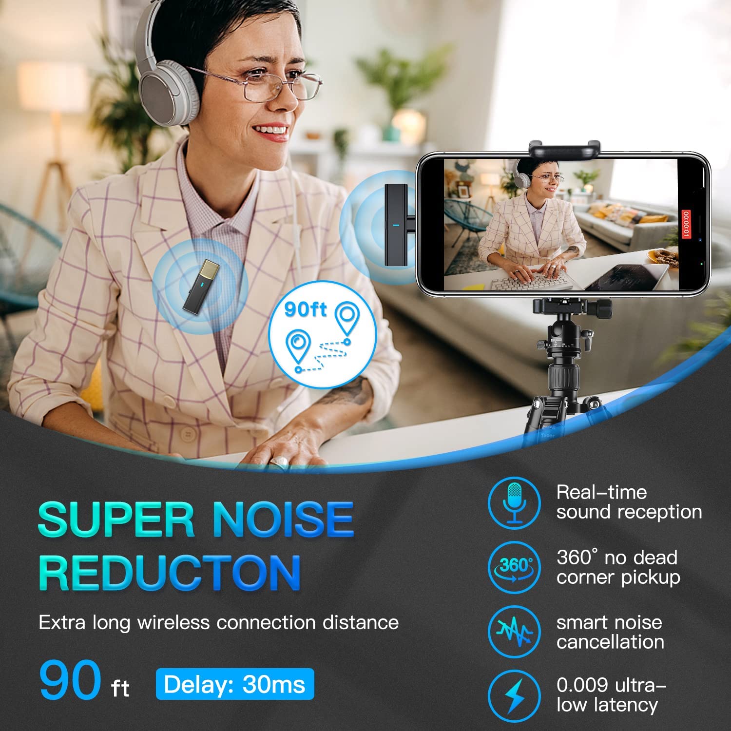 Wireless Lavalier Microphone for iPhone iPad, Plug-Play Mini Wireless Mic for Recording/YouTube/TikTok/Facebook Live Stream, Little External Microphone for Phone(Noise Reduction Auto-Sync)