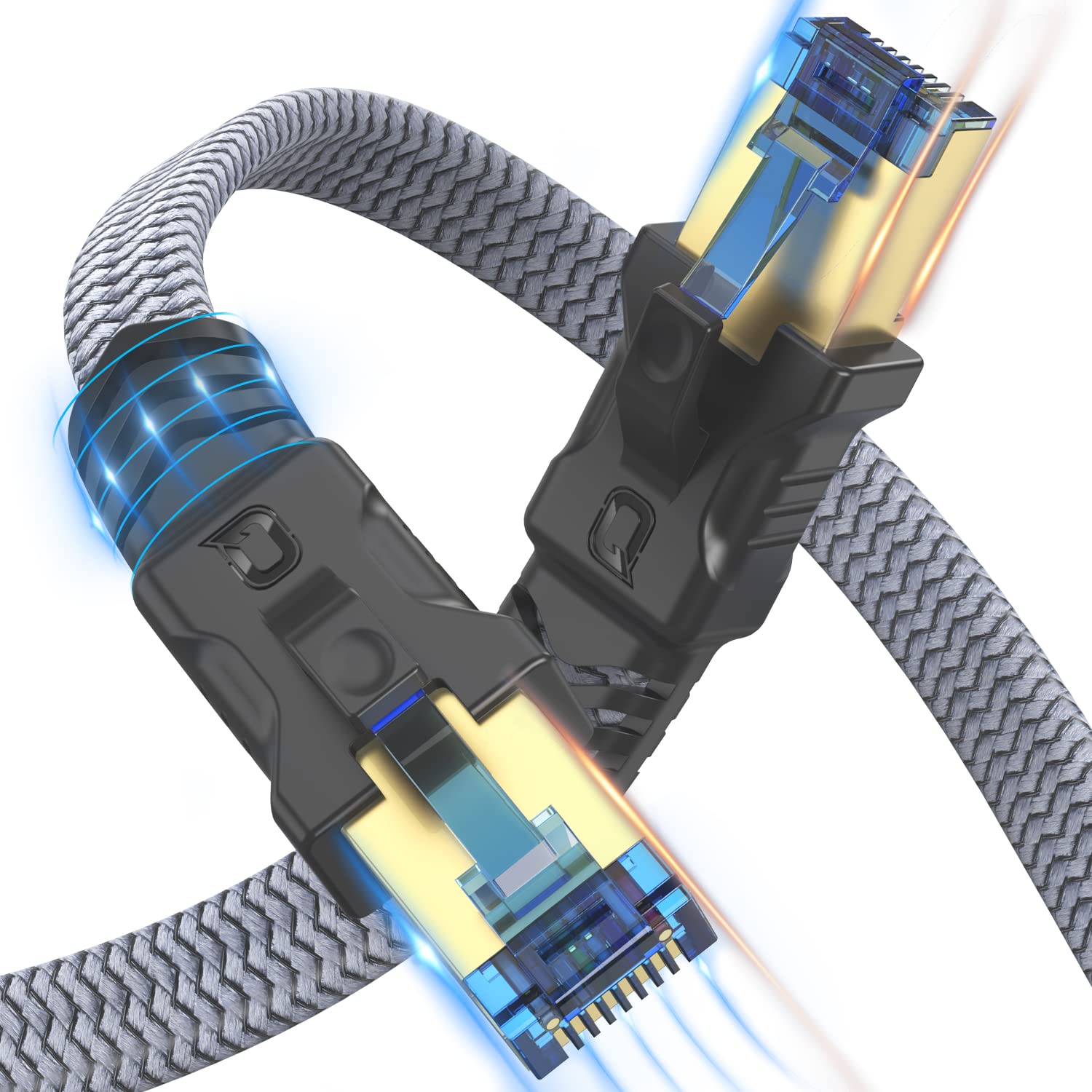 Cat 8 Ethernet Cable 30 ft, Fastest Cat8 Internet Network Cable High Speed 2000Mhz 40Gbps S/FTP RJ45 Cables for Gaming/PS4/5/Modem/Router, Braided Heavy Duty LAN Cable Shielded in Wall/Indoor&Outdoor