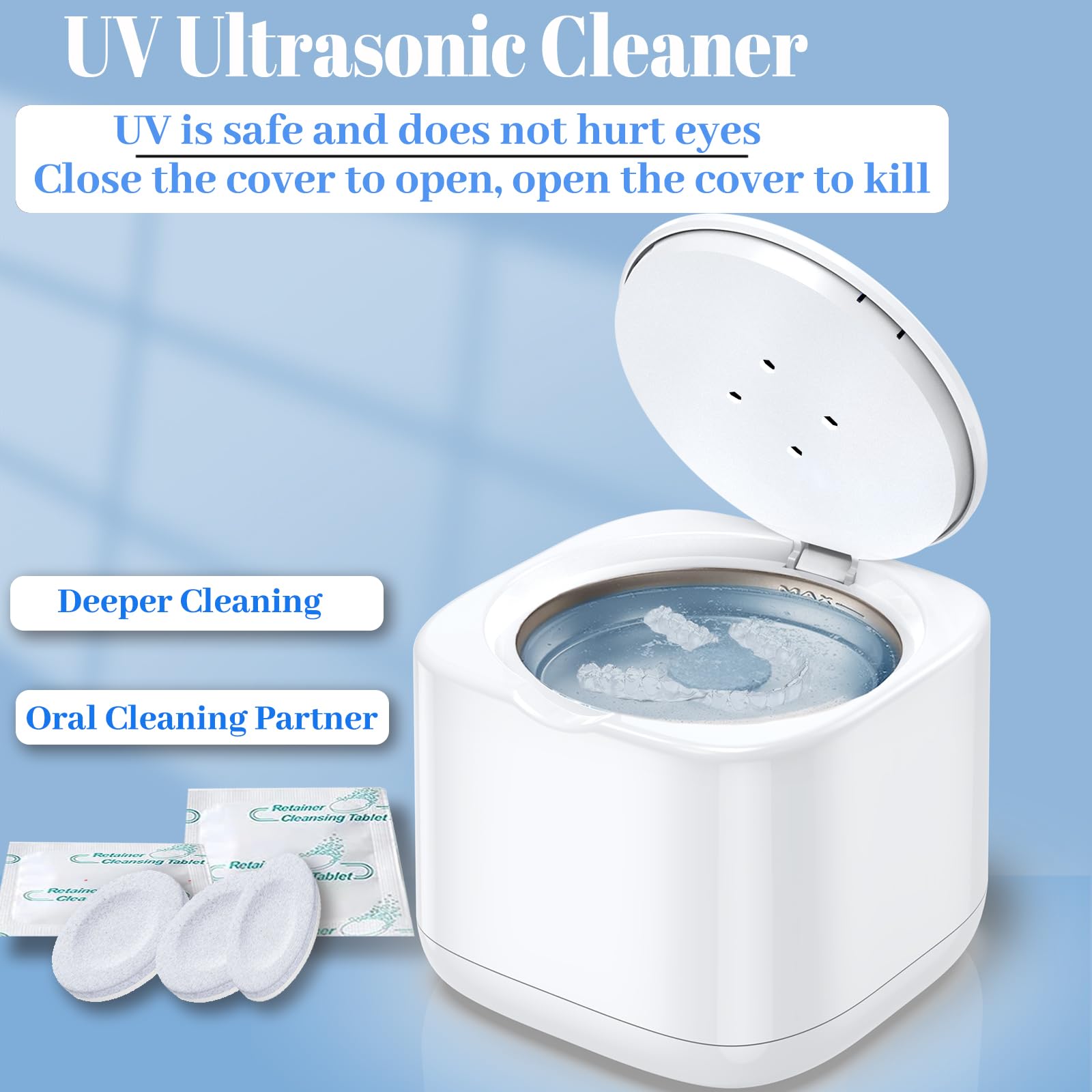 bliblo Ultrasonic Cleaner,Mouth Guard, Aligner, Whitening Trays.180ML Portable Ultrasonic Retainer Cleaner for Home or Travel Use.
