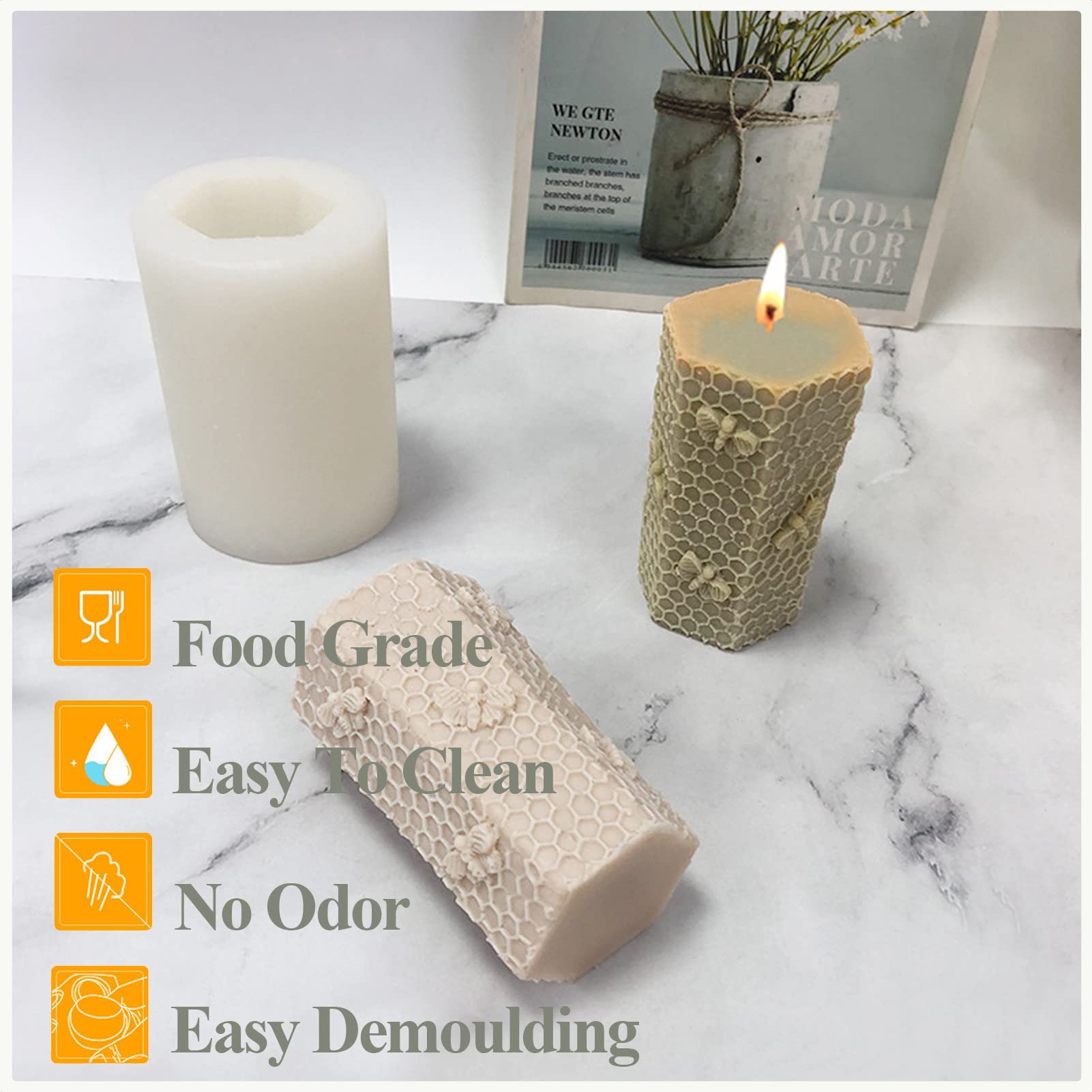 Candle Molds,4PC Pillar Candle Molds for Candle Making Resin Molds Silicone 3D Candle Moulds Bee Honeycomb Candle Making Kits for Soap Cake Mousse Ice Cream Clay DIY Artcraft Gift(Size : C)