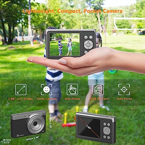 ordine Digital Camera, 4K Kids Camera with 32GB SD Card Autofocus, 50MP Compact Video Camera 16X Digital Zoom Vlogging Camera for Kids Students Teens (Black), (DC504K)