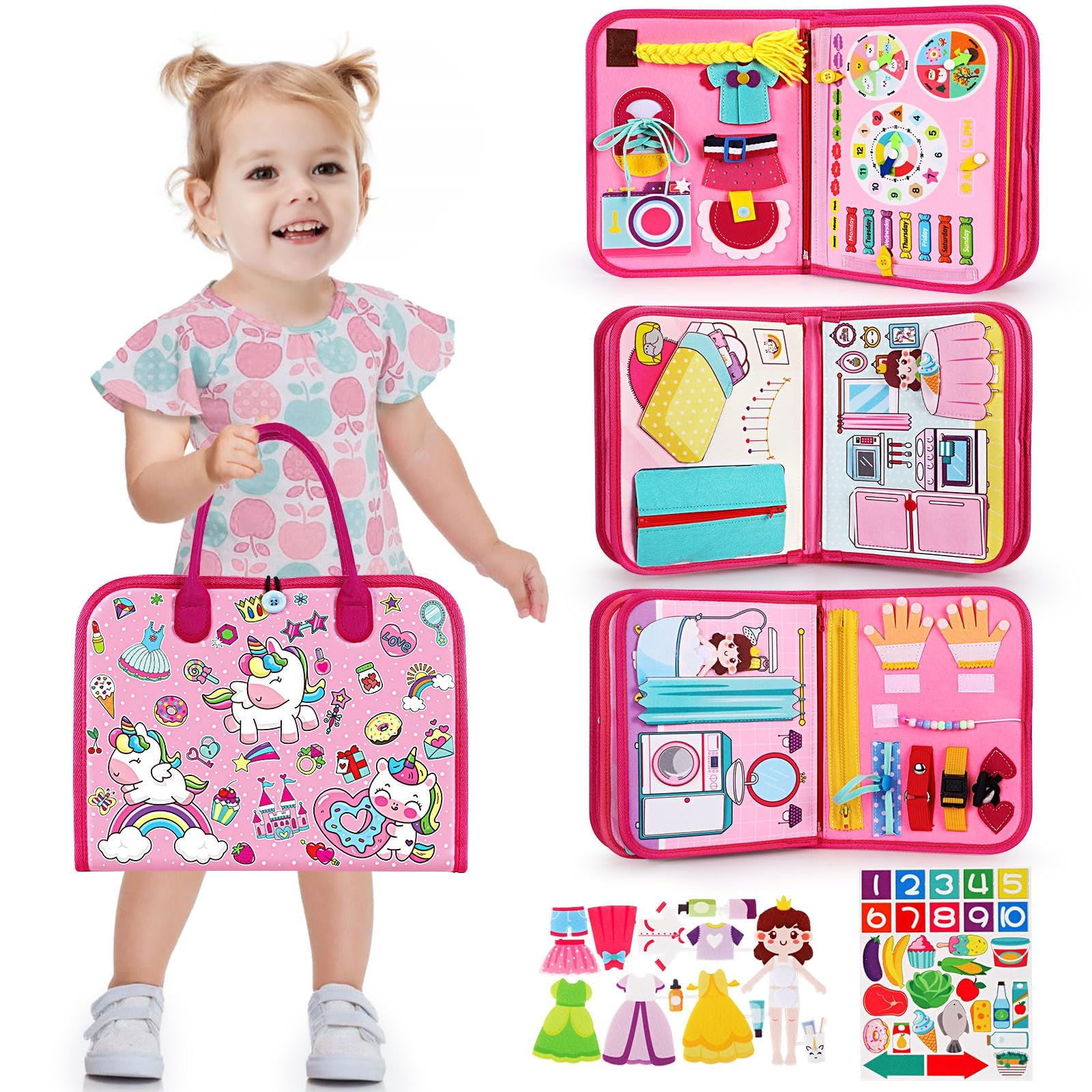 Palmatte Toddlers Busy Board Montessori Toys for 1 2 3 4 Year Old Boy Girl Gifts Sensory Board Sensory Toys for Toddler Activities Learning Fine Motor Skills Educational Toys for Toddler Travel Toys