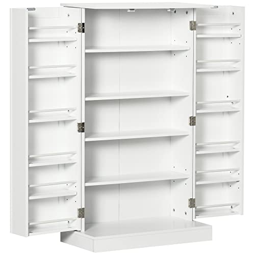 HOMCOM 41" Farmhouse Kitchen Pantry, Freestanding 2 Door Storage Cabinet with Adjustable Shelves for Living Room and Dinning Room,White
