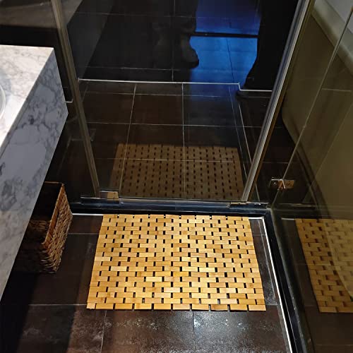 HJJKKH Bamboo Bath Mat with 15.7X23.6 inch,Nature Bamboo Bathroom Mat,Roll-Up and Foldable Bamboo Shower Mat,Non Slip Shower Tub Mat for Bathtub, Shower,Sauna,Hot Tub