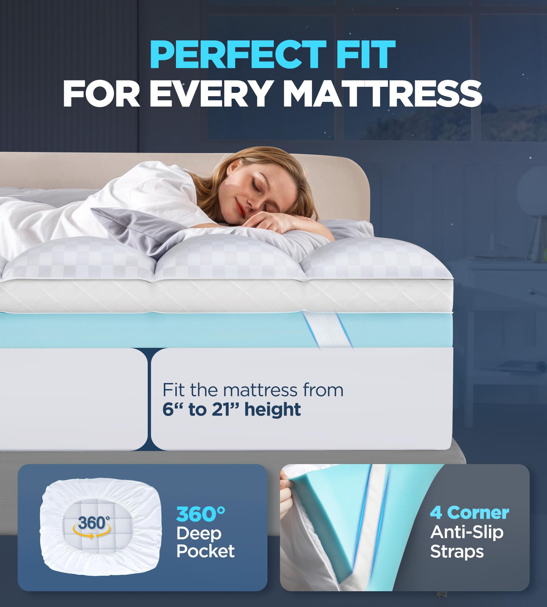 Dual Layer 4 Inch Memory Foam Mattress Topper, 2 Inch Gel Memory Foam and 2 Inch Cooling Pillow Top Mattress Pad Cover for Back Pain (Super Queen)