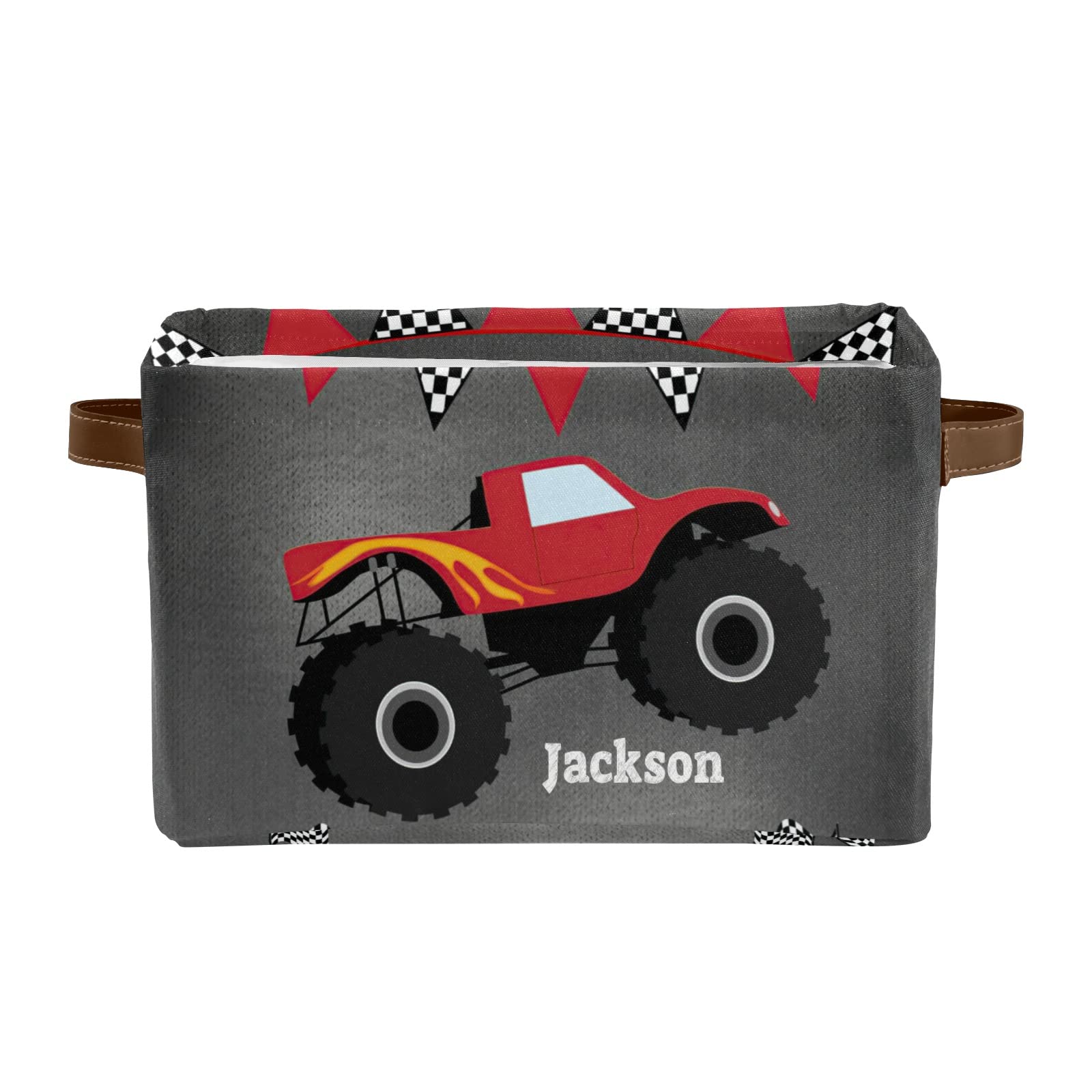 Cool Monster Truck Personalized Storage Bins,Foldable Baskets Organizer with Handle for Nursery Pet Toy Clothes Box 1 Pack