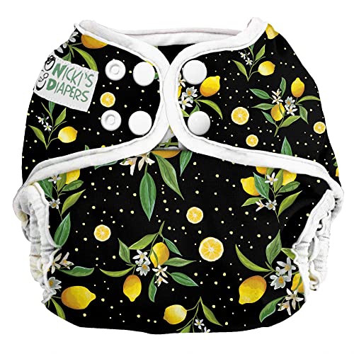 Nicki's Diapers One Size Snap Cloth Diaper Cover | Adjustable Waterproof Cover for Baby Boys or Baby Girls | Coves Prefold Cloth Diapers, Flat Diapers, or Fitted | 8-35+lbs (Squeeze The Day)