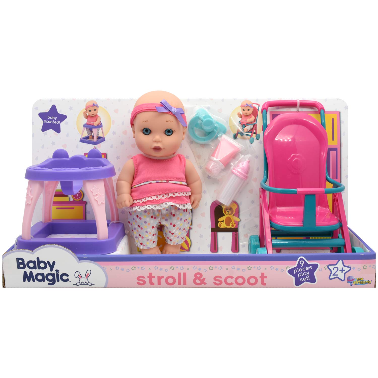 New Adventures Baby Magic 8" Stroll & Scoot (3747) 2+, Baby Doll Accessories