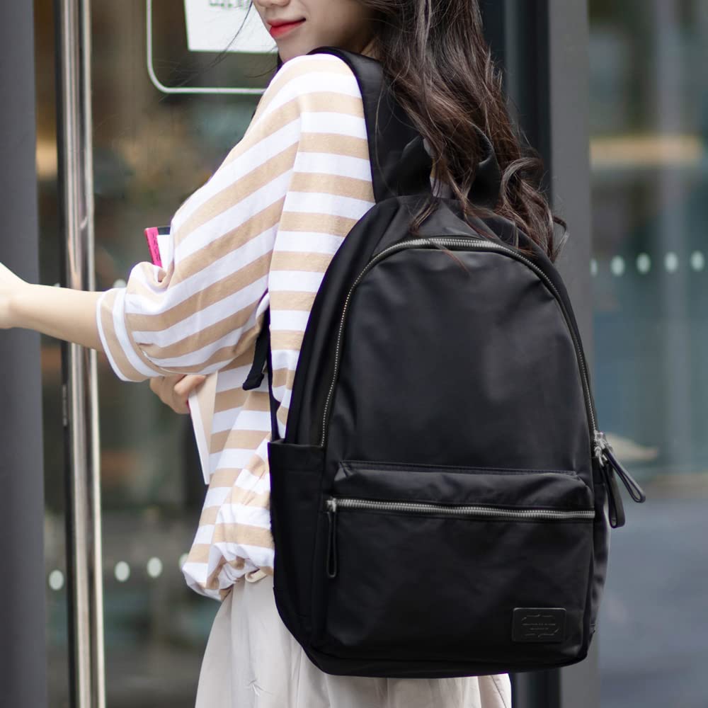 Camelia de Amour Women backpack purse Fashion Nylon Rucksack medium size (t295-115 black/black Hardware)