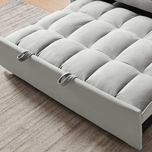 DHHU 52" Sleeper Couch Convertible Sofa Bed, 3 in 1 Velvet Loveseat Pull Out Bed, Reversible Couch with Toss Pillows and Pockets, 2-Seat Adjustable Backrest Full Size Sofa for Living Room Furniture