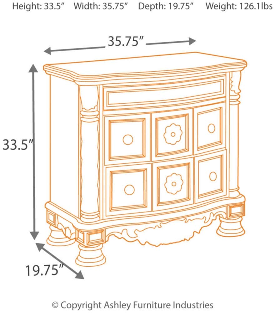Signature Design by Ashley North Shore Ornate 3 Drawer Nightstand with Marble Inlay Top, Dark Brown