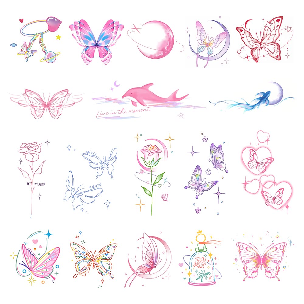 DIVAWOO 21 Sheets Butterfly Temporary Tattoo, Realistic Multi-colored Waterproof Fake Tattoos Stickers for Women Festival Halloween