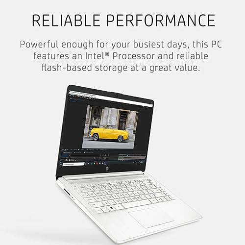 HP Stream Laptop, 14" HD Display, Intel Celeron N4120 Processor, 16GB Memory, 320GB Storage (64GB eMMC + 256GB Card), 1-Year Office 365, Webcam, HDMI, Wi-Fi, USB-C, Windows 11 Home, White, JVQ MP
