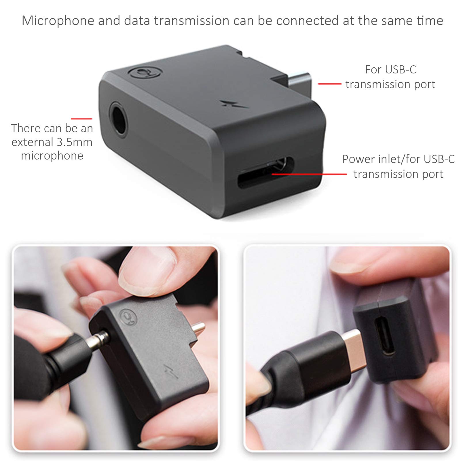 Camera Microphone Adapter, Action Camera Mic Adapter Easy to Carry 3.5MM with Internal Buckle Design for Improve Video Sound Quality for ONE X2