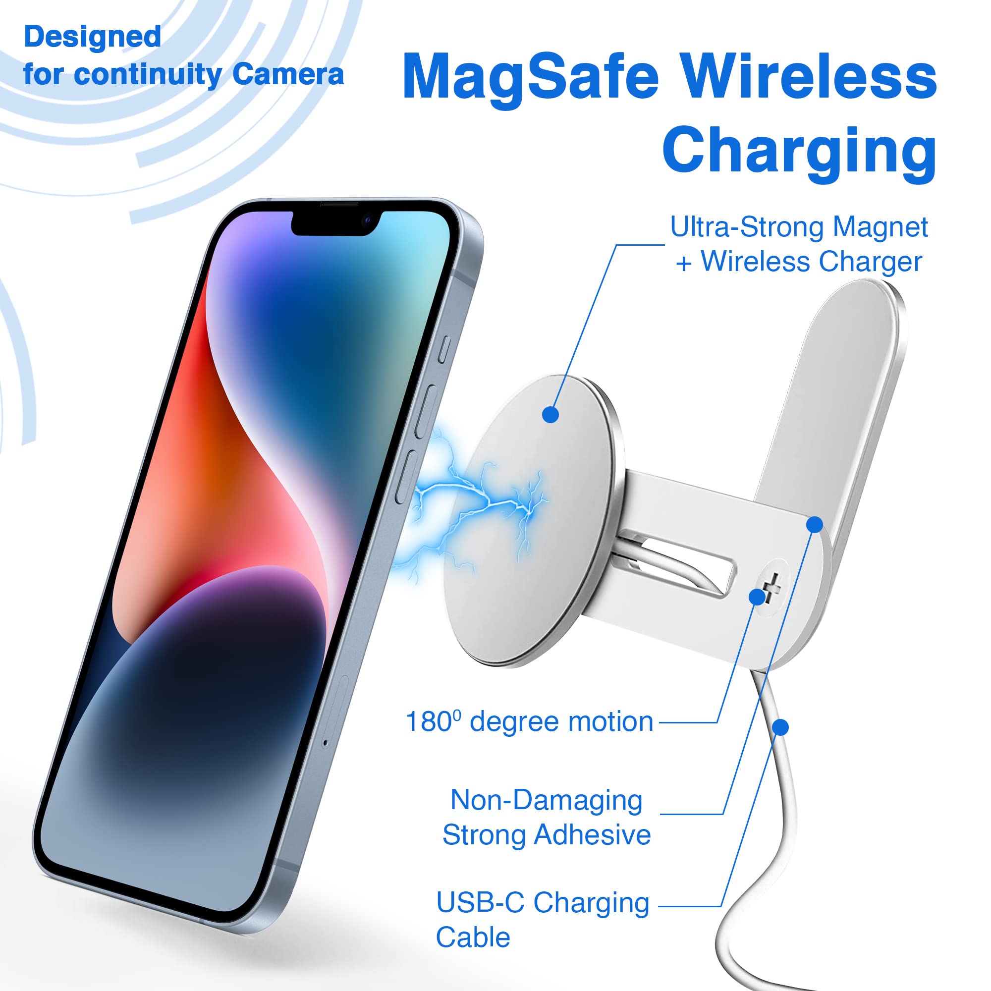 c CCMMMC Continuity Camera Mount with Wireless Charging Compatible with Magsafe for Monitors, MacBook Air&Pro, Apple TV tvOS 17, iPhone Continuity Camera
