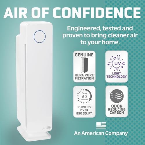 GermGuardian Air Purifier for Home, Large Rooms, H13 HEPA Filter, Removes Dust, Allergens, Smoke, Pollen, Odors, Mold, UV-C Light Helps Reduce Germs, 28 Inch, White, AC5350W