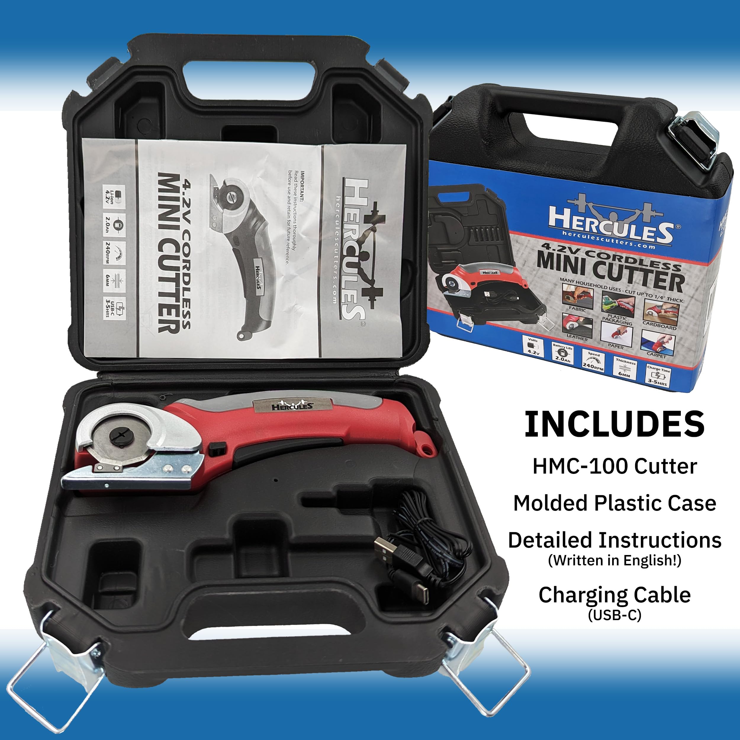 Hercules Cordless Electric Rotary Cutter, the Powerful and Versatile Electric Scissors Built for Cutting Fabric, Cardboard, Plastic, Leather, Vinyl, Carpet and Much More
