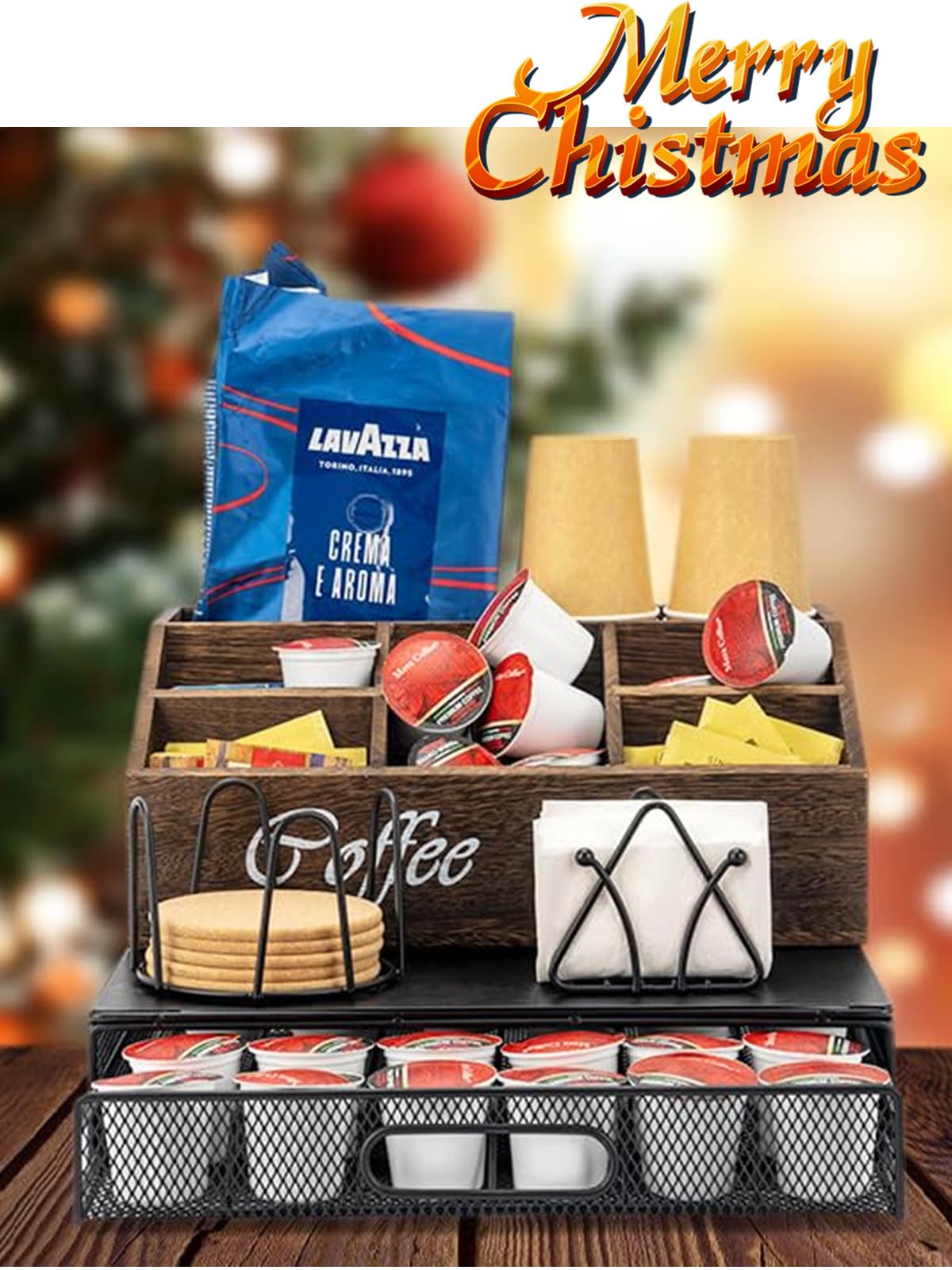 CODOGOY Coffee Bar Accessory Coffee Station Organizer, 2 in 1 Coffee Pod Drawer & Tea Bag Holder