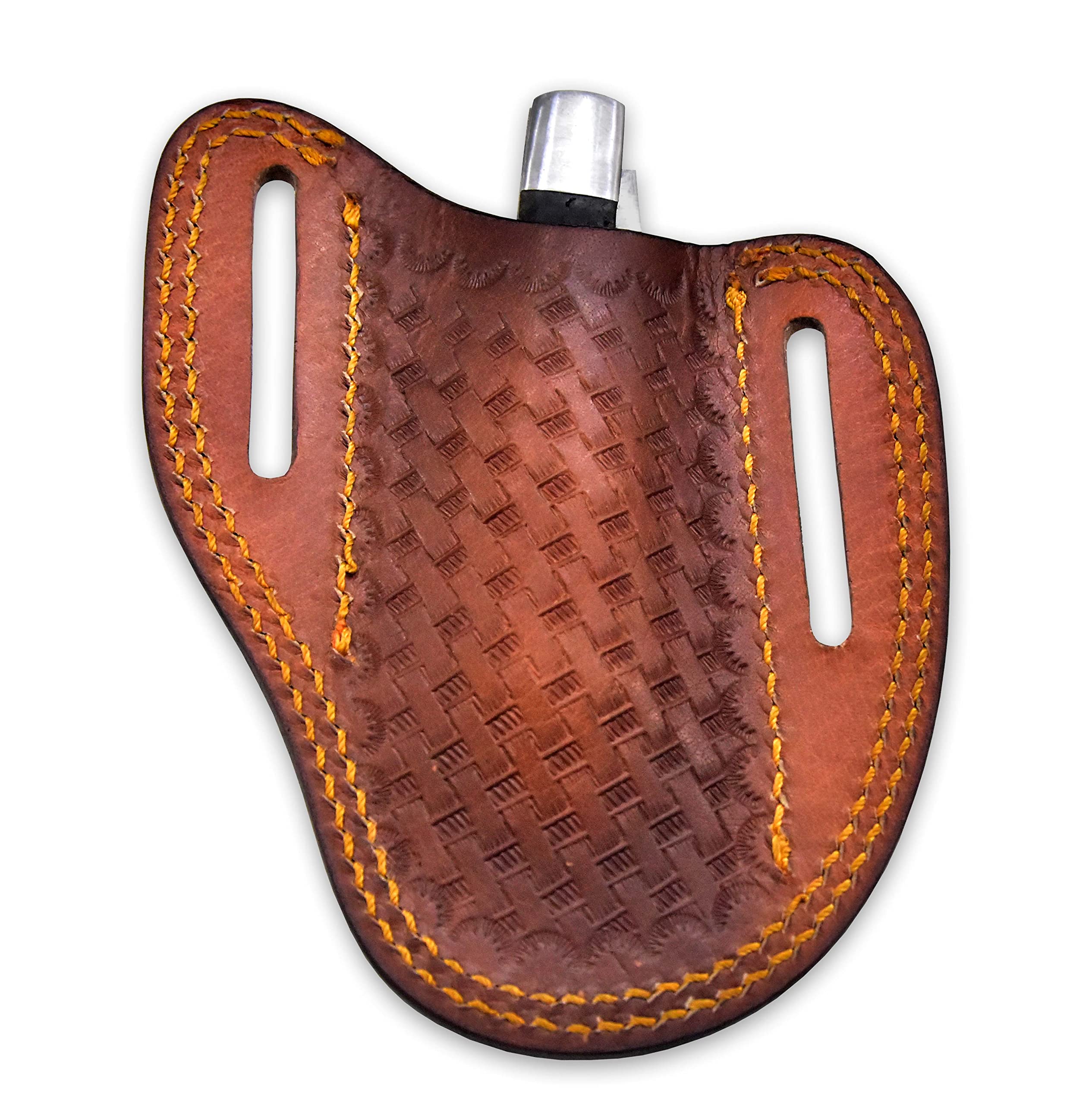 Hercules Knives Custom Leather Sheath Slanted Pancake Tooled Leather Sheath/Trapper Knife Sheath/Hunting Knife Sheath 100% Real Leather Cover/Tan Both Side Carry Design (LSA)
