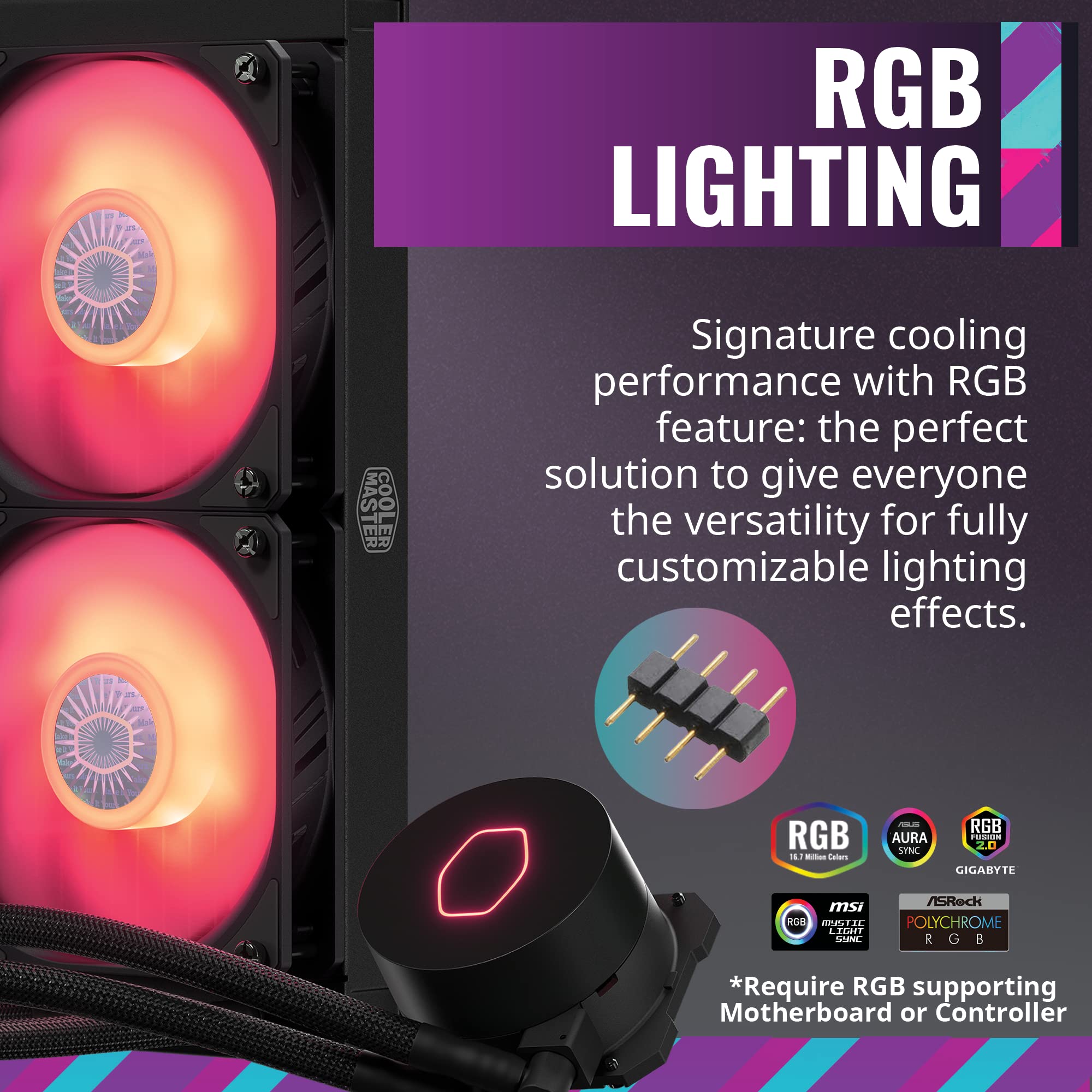 Cooler Master MasterFan and MasterLiquid CPU Cooling Bundle | 120mm ARGB Fans + 240mm AIO Liquid Cooler
