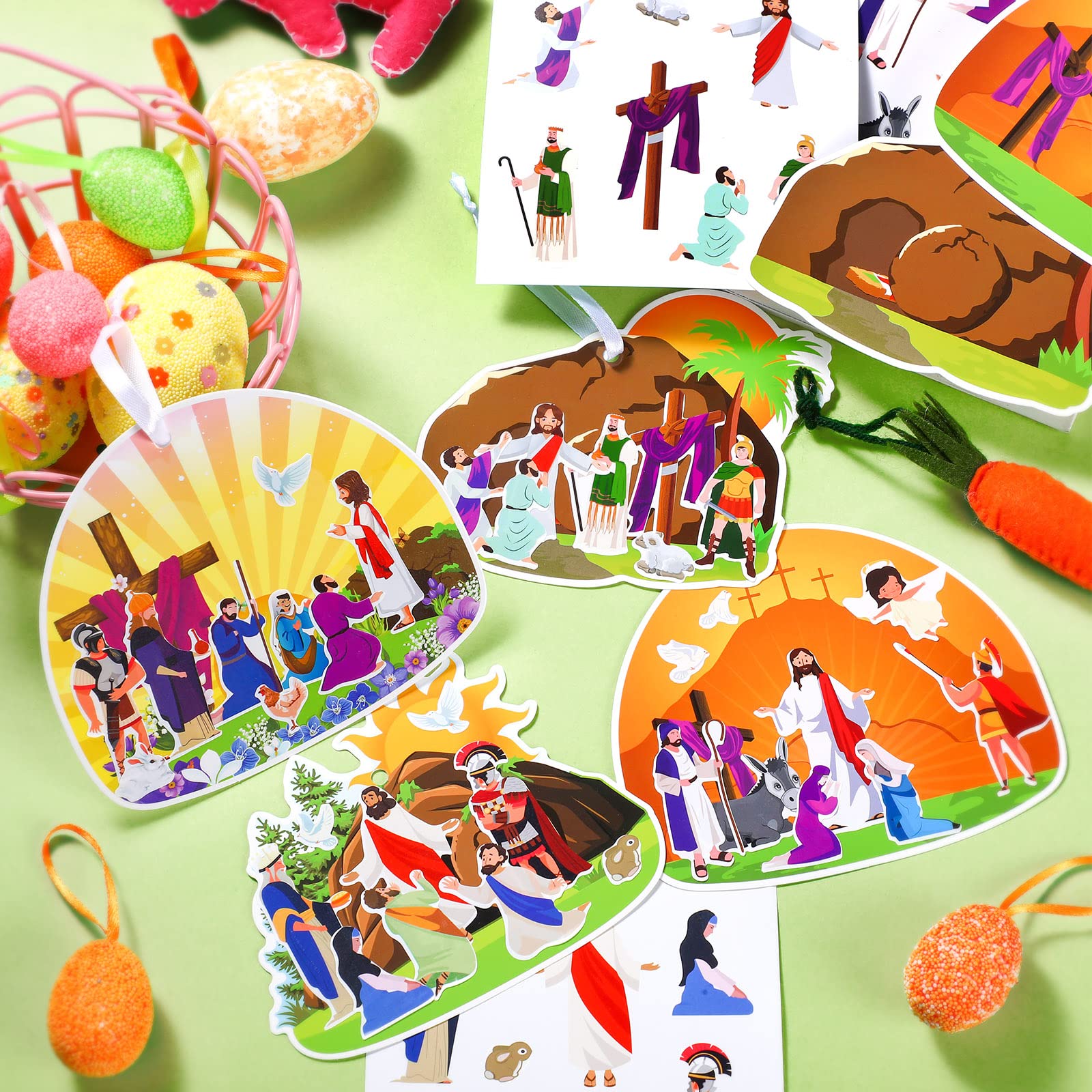 Censen 24 Pcs Make an Easter He Lives Sticker Scenes Easter Resurrection Stickers for Kids DIY Religious Craft for Easter Classroom Party Game Bible Games Religious Education Activity