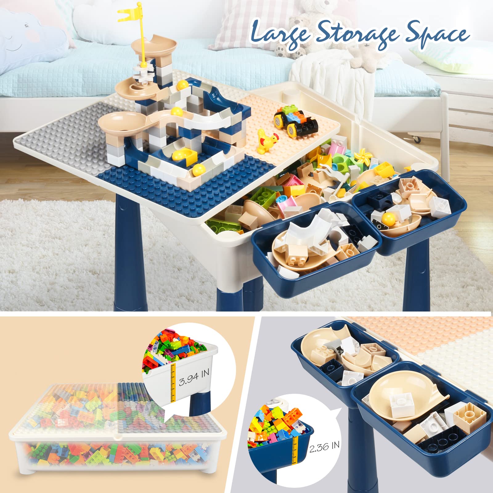 KIDCHEER Kids Table and Chair Set with 100PCS Marble Run, Toddler Table All-in-One Multi Activity Playset, Toddler Building Blocks Toys for Learning & Playing, Water & Sand Game