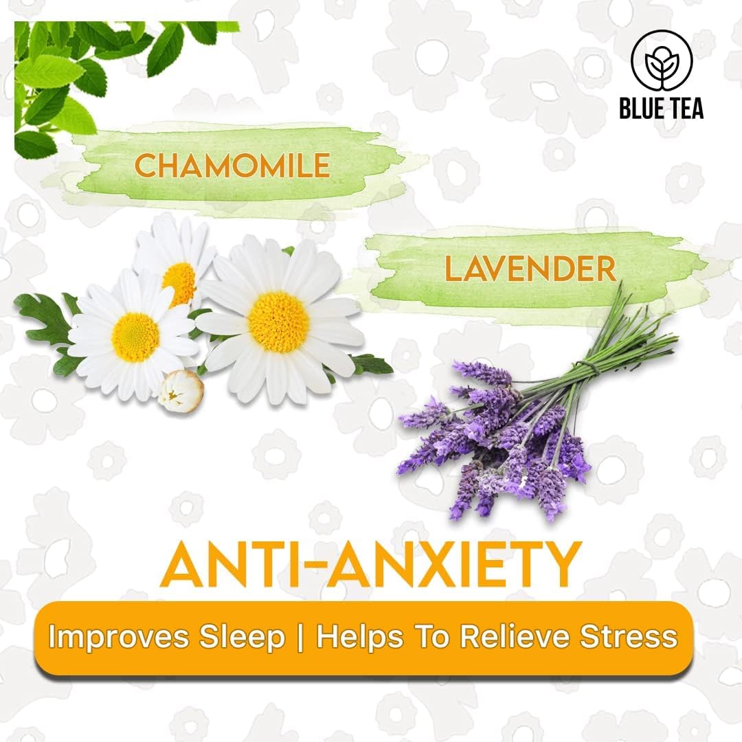 BLUE TEA - Chamomile Lavender Tea - 30 Premium Tea Bags || RELAX TEA || Direct From Source - Plant-Based Biodegradable Tea Bag | Caffeine Free - Herbal Tea - Organic - Premium Tin Container