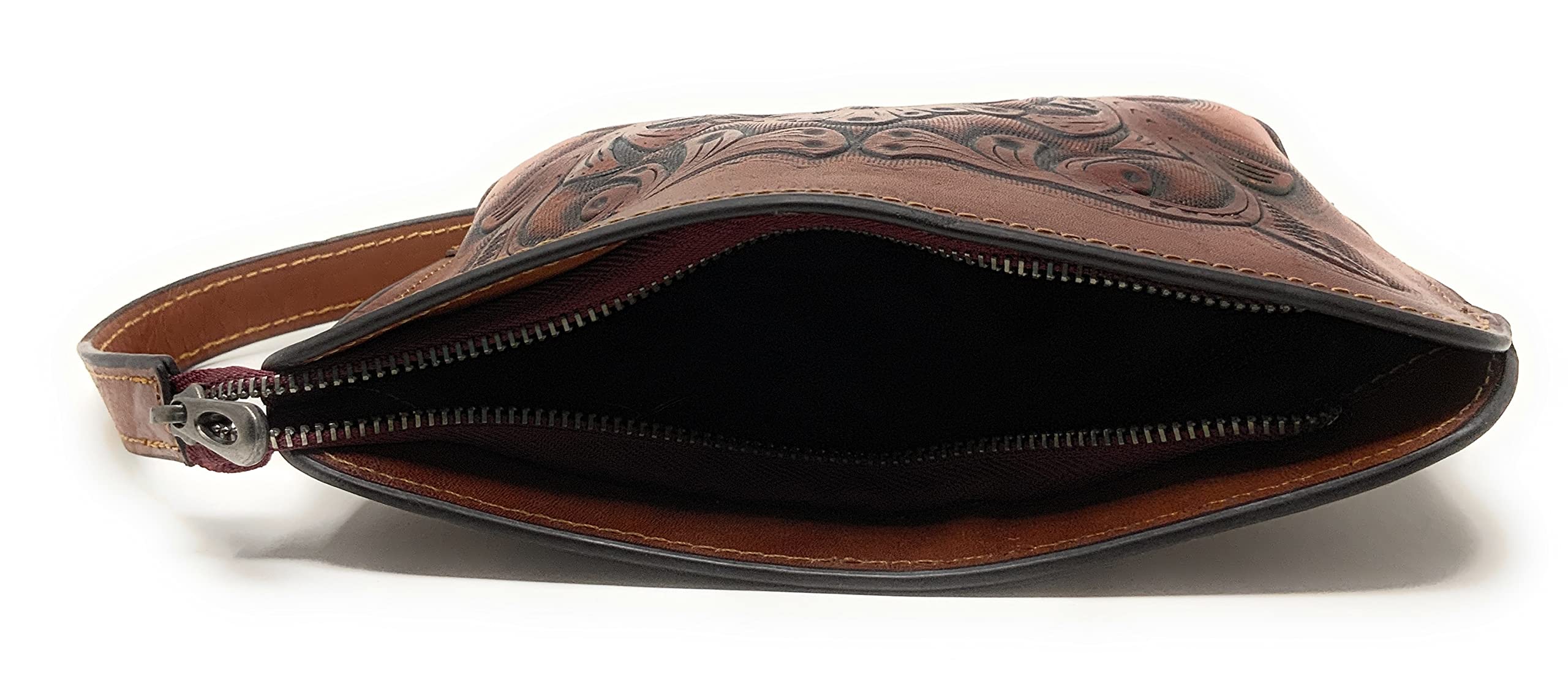 Premium Geniune Leather Tooled Women's portable Wrist bag in Coffee and Brown (Coffee)