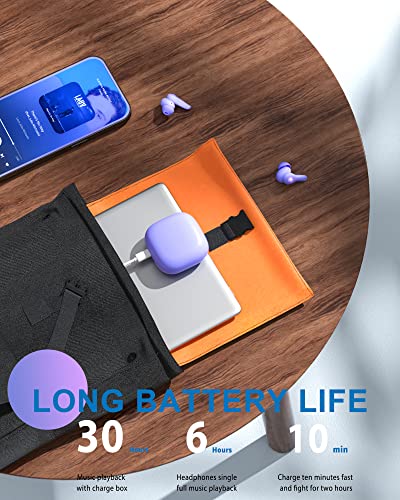 ORIbox Wireless Earbuds, Ear Buds Bluetooth 5.3 with Microphone, Deep Bass, IPX7 Waterproof Loud Voice Sport Earphones with Charging Case for Outdoor Running Gym Workout (Purple)