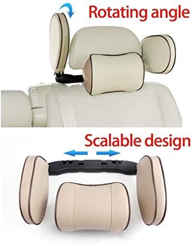 Car Seat Headrest Pillow, Support Neck Pillow Head Protection Cervical Spine Adjustable on Both Sides Telescopic Version PU Leather Universal for Kids Adults Travel(Side Pillow + Headrest Pillow)
