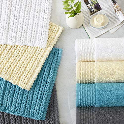Madison Park Breeze 6 Piece Jacquard Wavy Border Zero Twist Cotton Towel Set, Charcoal