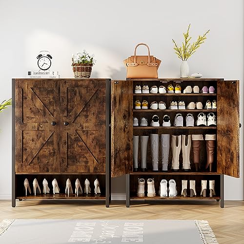 Homeiju Shoe Cabinet with Doors and Shelves,24 Pairs Entryway Shoe Storage Cabinet with Adjustable Shelves,6-Tier Free Standing Shoe Organizer Cabinet for Entryway (Rustic Brown)