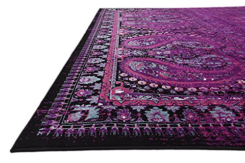 Unique Loom Imperial Collection Paisley, Distressed, Border, Vintage, Modern, Abstract Area Rug, 8 ft x 11 ft 6 in, Lilac/Black