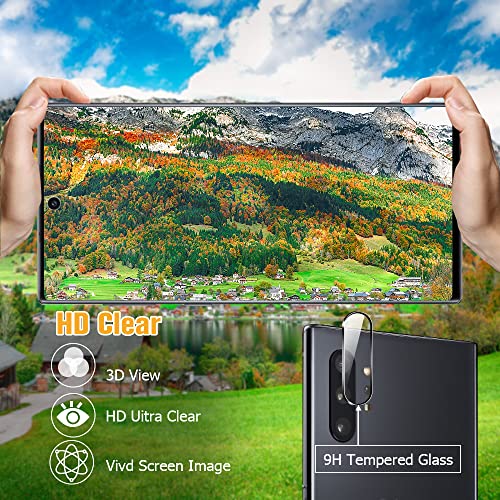 Galaxy Note 10 Screen Protector【2+2 Pack】With Camera Lens Protector, Compatible Fingerprint, 3D Glass Full Coverage 9H Hardness Tempered Glass Screen Protector for Samsung Galaxy Note 10 (6.4 Inch)