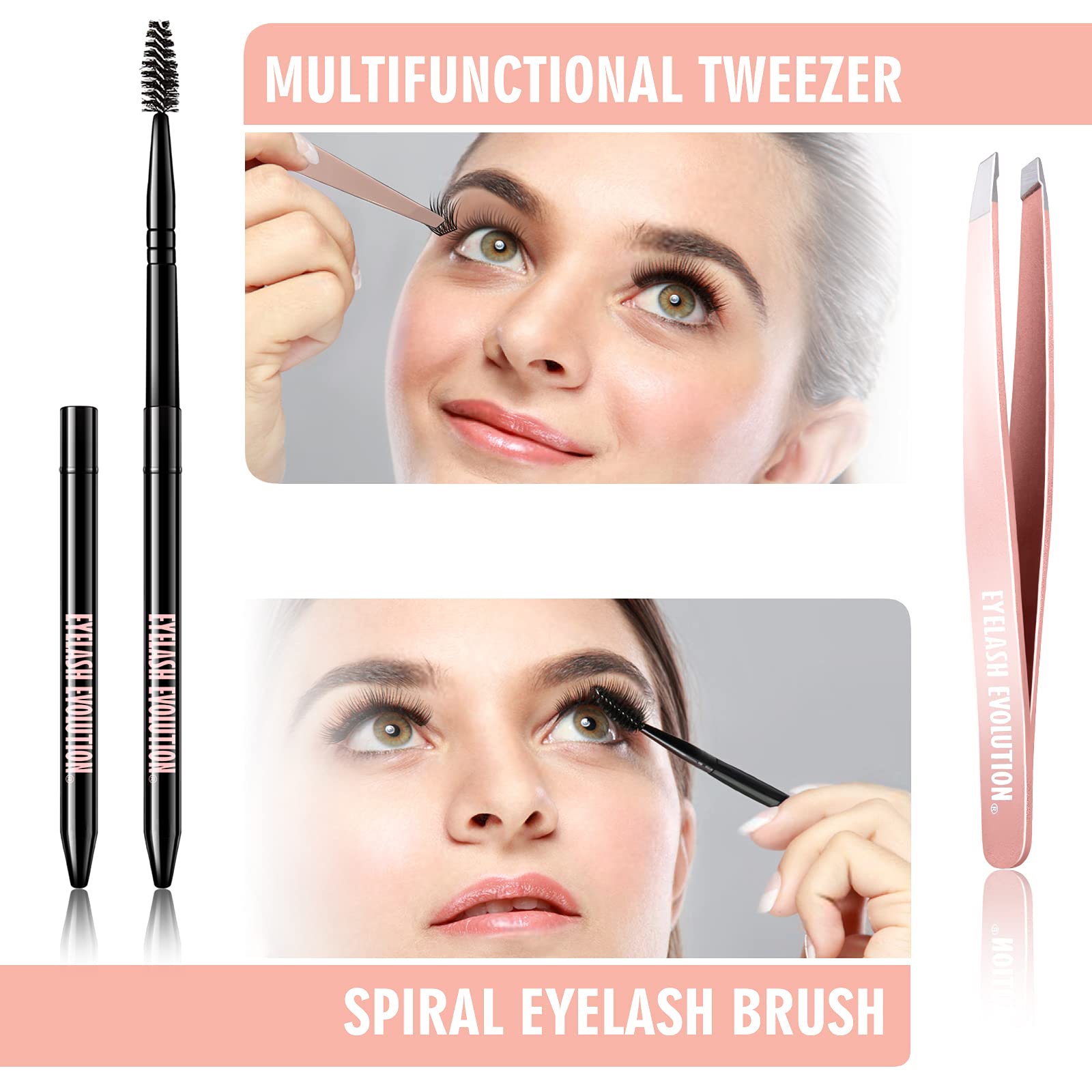 DIY Eyelash Extension Kit Cluster Lashes 12mm 14mm 3D Effect Remover Tweezer Dual-end Bond Glue Glass Coating Brush Individual Lash 24 Clusters (Kit-Volume-Lashes*2+Multi Functional Set)