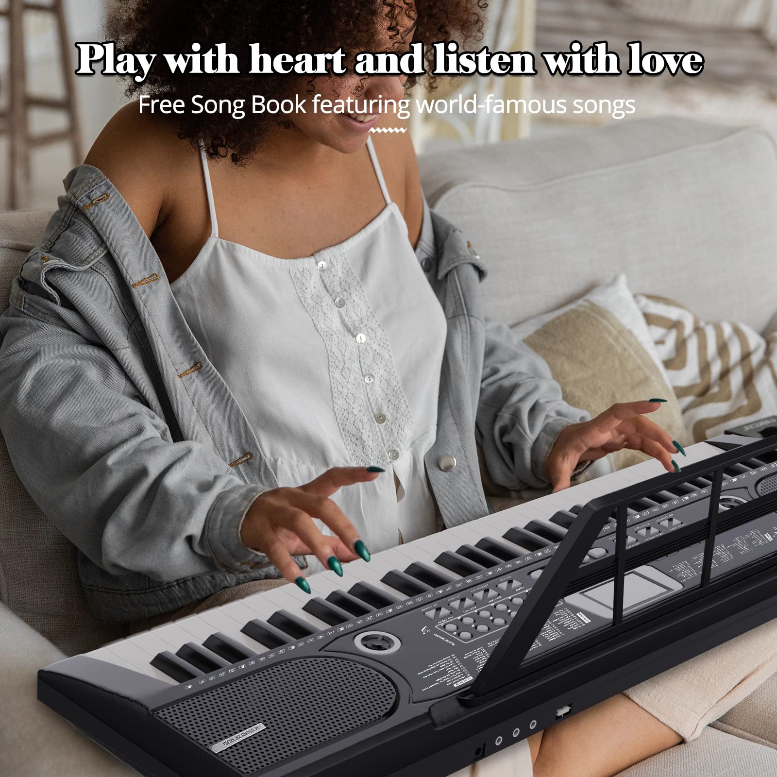 Camide 61 Keys Keyboard Piano, Electronic Digital Piano with Built-In Speaker Microphone, Sheet Stand and Power Supply, Portable Keyboard Gift Teaching for Beginners