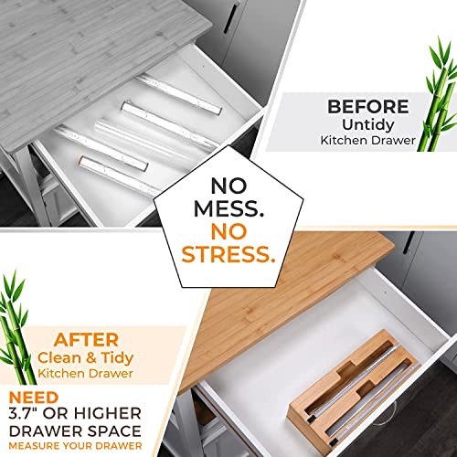 Home EC Foil and Plastic Wrap Organizer - Plastic Wrap Dispenser with Cutter, aluminum foil dispenser, aluminum foil organization and storage, Bamboo plastic saran wrap dispenser with cutter, 12" Roll