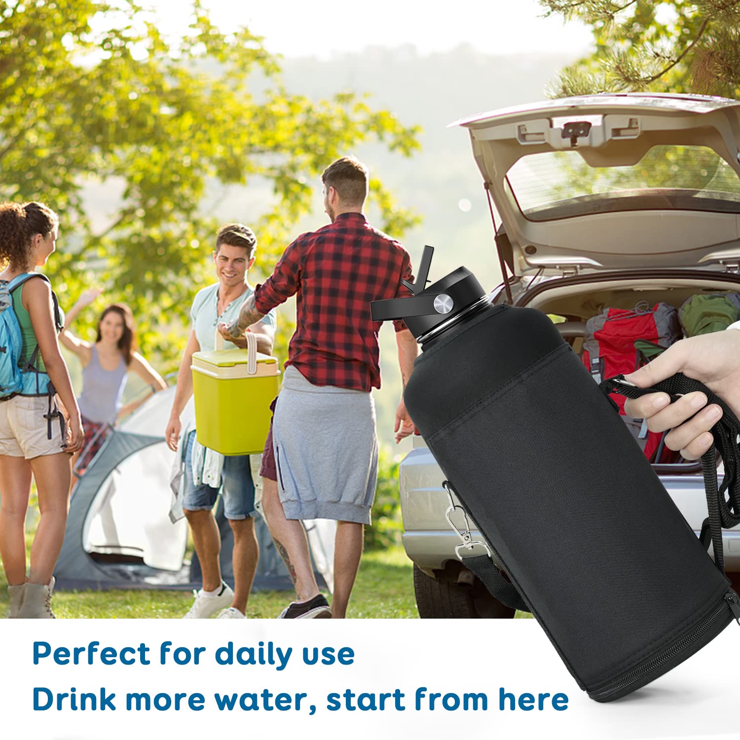 BUZIO Water Bottle Holder Carrying Pouch for 64 oz Bottles - Carry, Protect and Insulate Your Flask with This Military Grade Carrier an Adjustable Padded Shoulder Strap