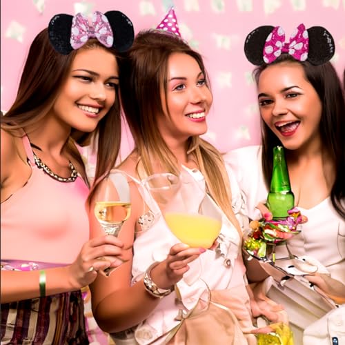 CENTSTAR Mouse Ear Headband, 2 Pcs Shiny Bows Hairband for Birthday Parties, Mouse Themed Events