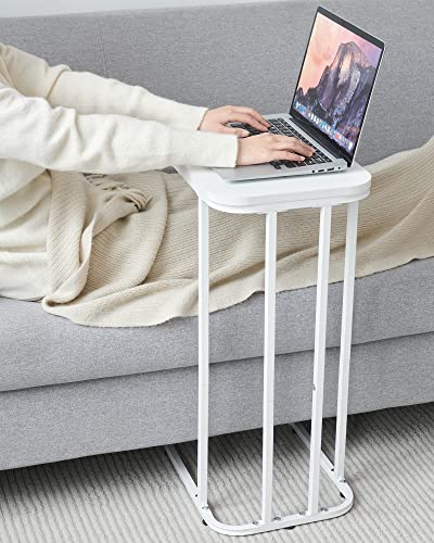 KJGKK C Shaped End Table, 26.6 inches High Side Table for Couch Sofa Bed, Tv Tray, for Living Room, Bedroom, Small Spaces, Metal Frame, White
