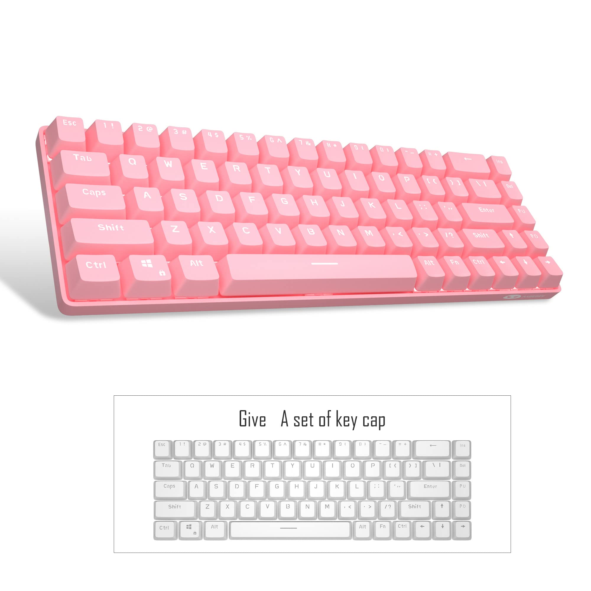 Camiysn Pink Gaming Mechanical Keyboard,Compact 68 Keys Anti-ghosting with Blue Switch Cute White Light with Detachable Type-C Keyboard for PC Gamer Windows Laptop Mac/Xbox