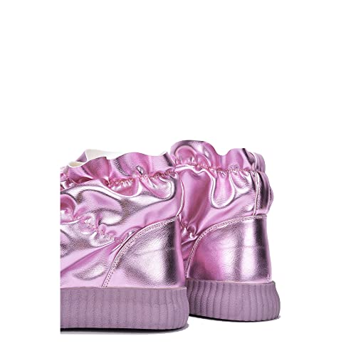 Cape Robbin Brixton Metallic Ruched Fur Snow Boots for Women, Lined Slide On Women's Ankle Outdoor Boots - Pink Size 10