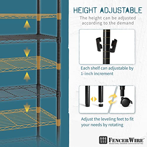 Fencer Wire NSF Adjustable Height Wire Shelving w/Liner & Wheels, Rolling Basement Storage Shelving, Metal Storage Shelving, Garage Shelving Storage Organizer, Utility Shelf, w/Liner, 4-Tier Silver