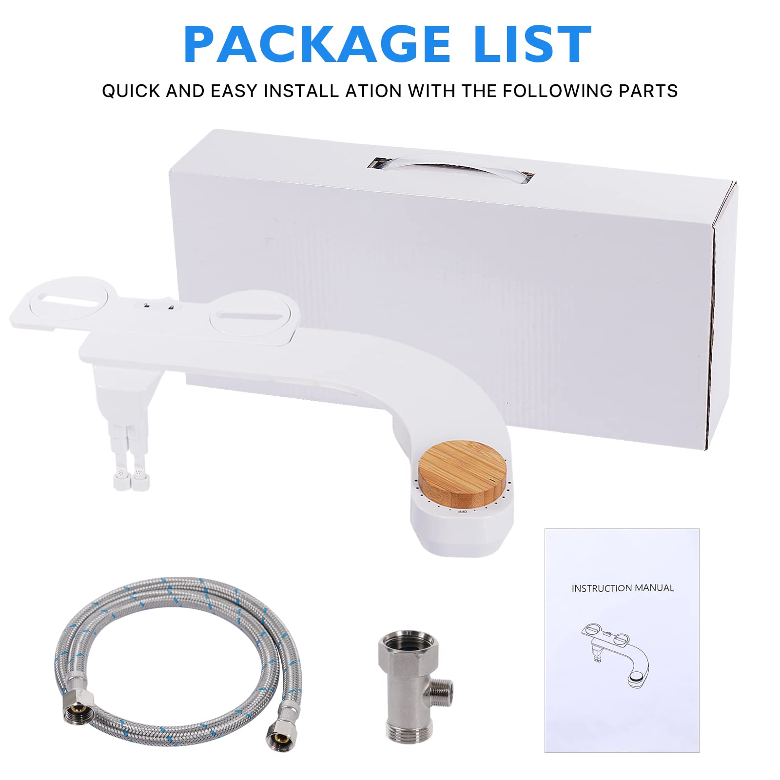 Bidet Toilet Seat Attachment - Self Cleaning Water Sprayer +Adjustable Pressure Nozzle, Easy Install (Classic, White/Bamboo)