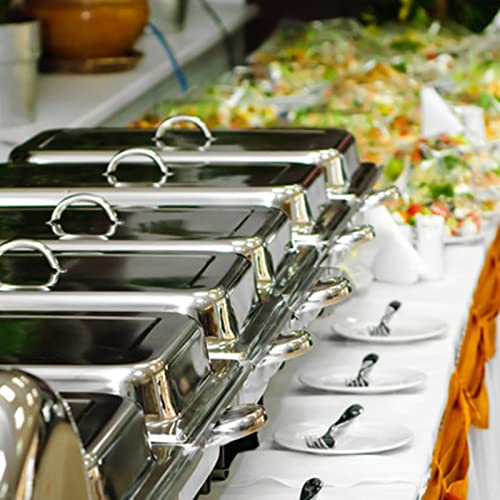 JSTUOKE Chafing Dish Buffet Set 1 Pack, 8QT Stainless Steel Chafer, Rectangle Catering Warmer Server w/Lid Water Pan Folding Stand Fuel Tray Holder Spoon Clip