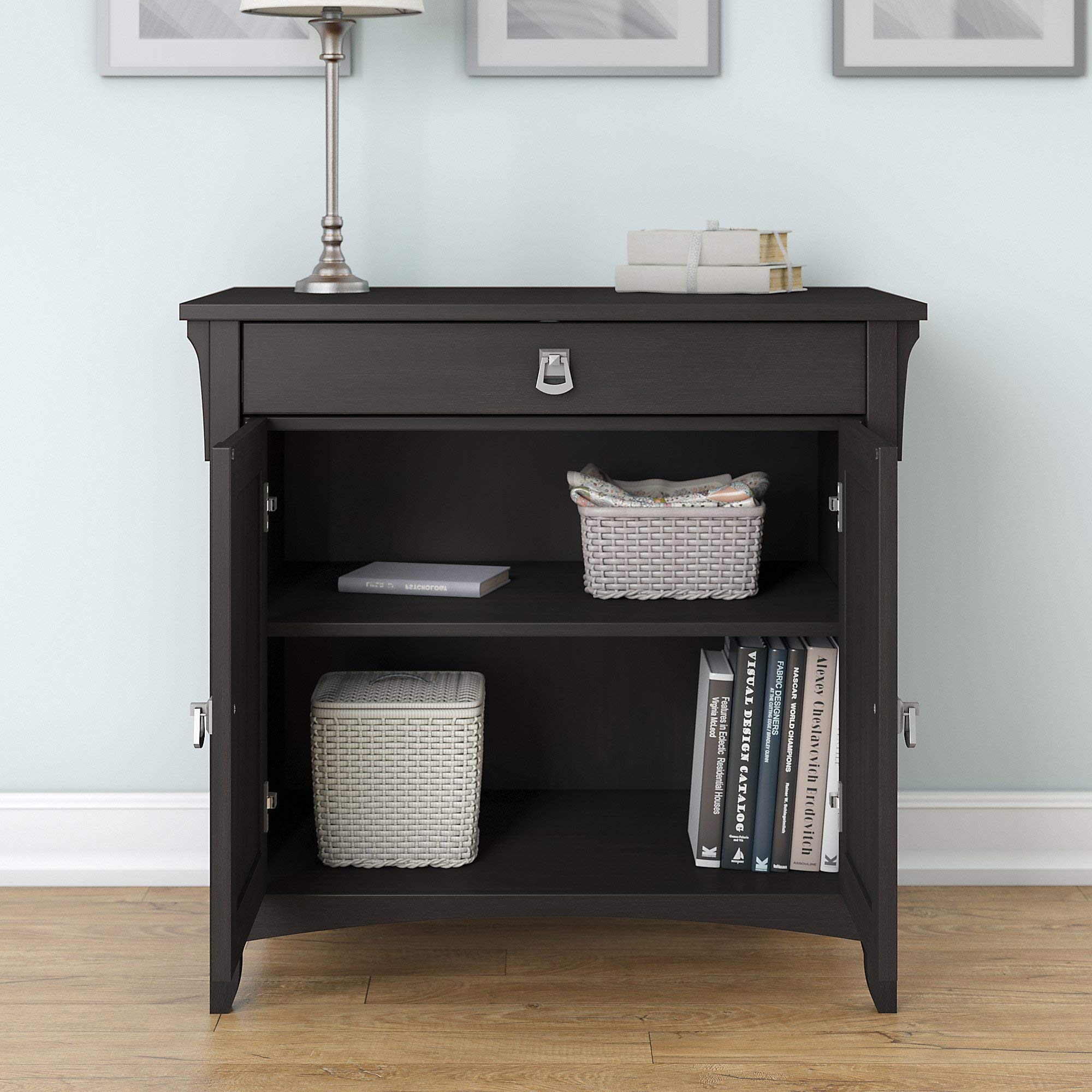Bush Furniture Salinas Secretary Desk with Keyboard Tray and Storage Cabinet in Vintage Black