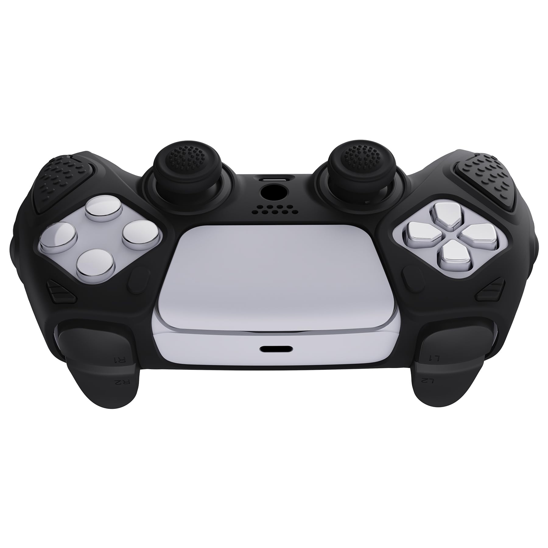 PlayVital Black Knight Edition Anti-Slip Silicone Cover Skin for ps5 Controller, Soft Rubber Case for ps5 Wireless Controller with Black Thumb Grip Caps