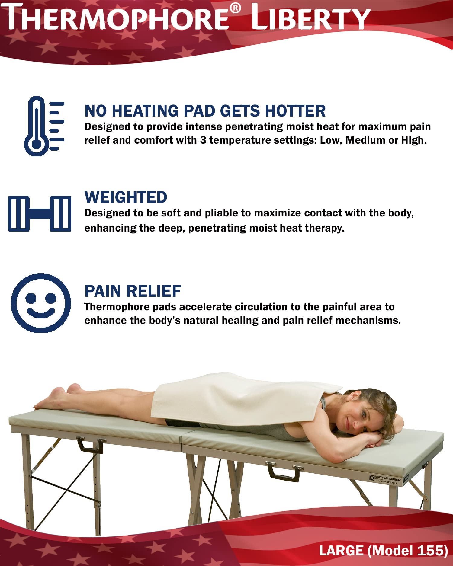 Assembled in The USA - Thermophore Liberty 2 - Moist Heating pad for Arthritis, Back, Neck, Shoulder Pain and Cramps Relief - Electric, 3 Temperature Settings with auto Shut Off, Large 14" x 27"